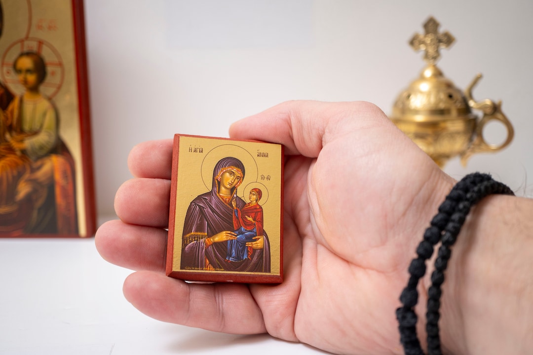 Small Wooden Christian Icon With Saint Anna Icon Mother of Virgin Mary ...