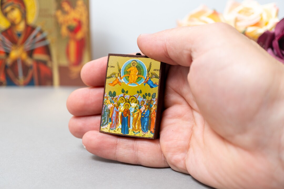 Small Wooden Orthodox Icons With the Ascension of Jesus, Byzantine ...