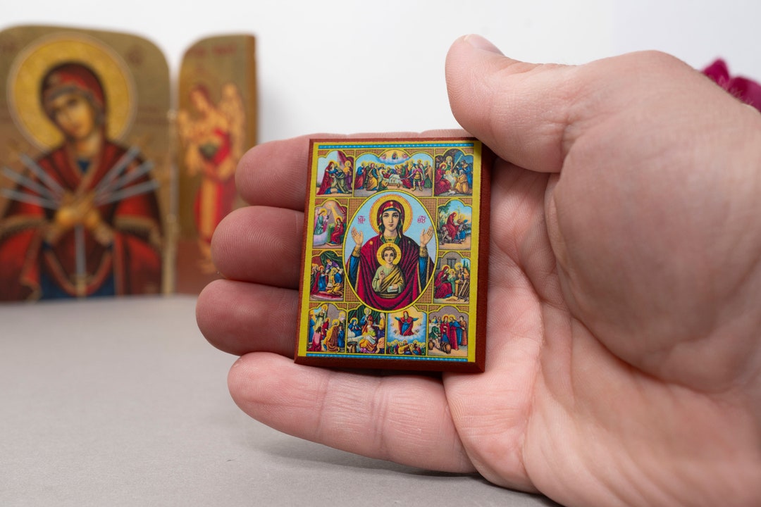 Small Wooden Christian Neoclassical Icon With the Life of Virgin Mary ...