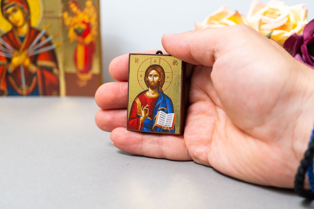 Small Wooden Christian Icon With the Jesus Christ (the Blessing ...