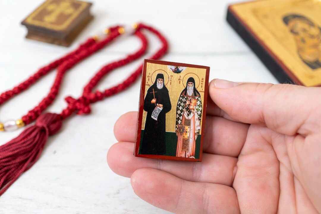 Saints Paisios - Saint Arsenios Pocket Wooden Christian Icon on Silk ...