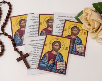 Laminated Icon Prayer Cards With Jesus Christ and the Lord's Prayer ...