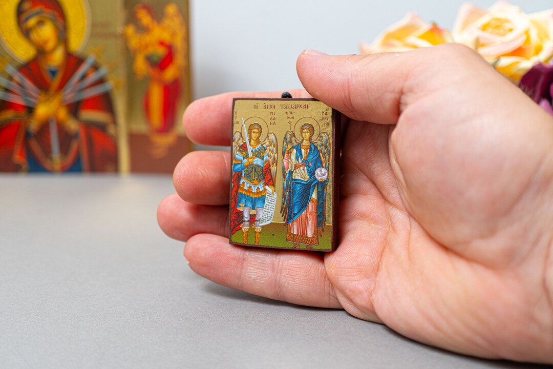 Small Wooden Orthodox Icons With the Archangels Michael and Gabriel ...