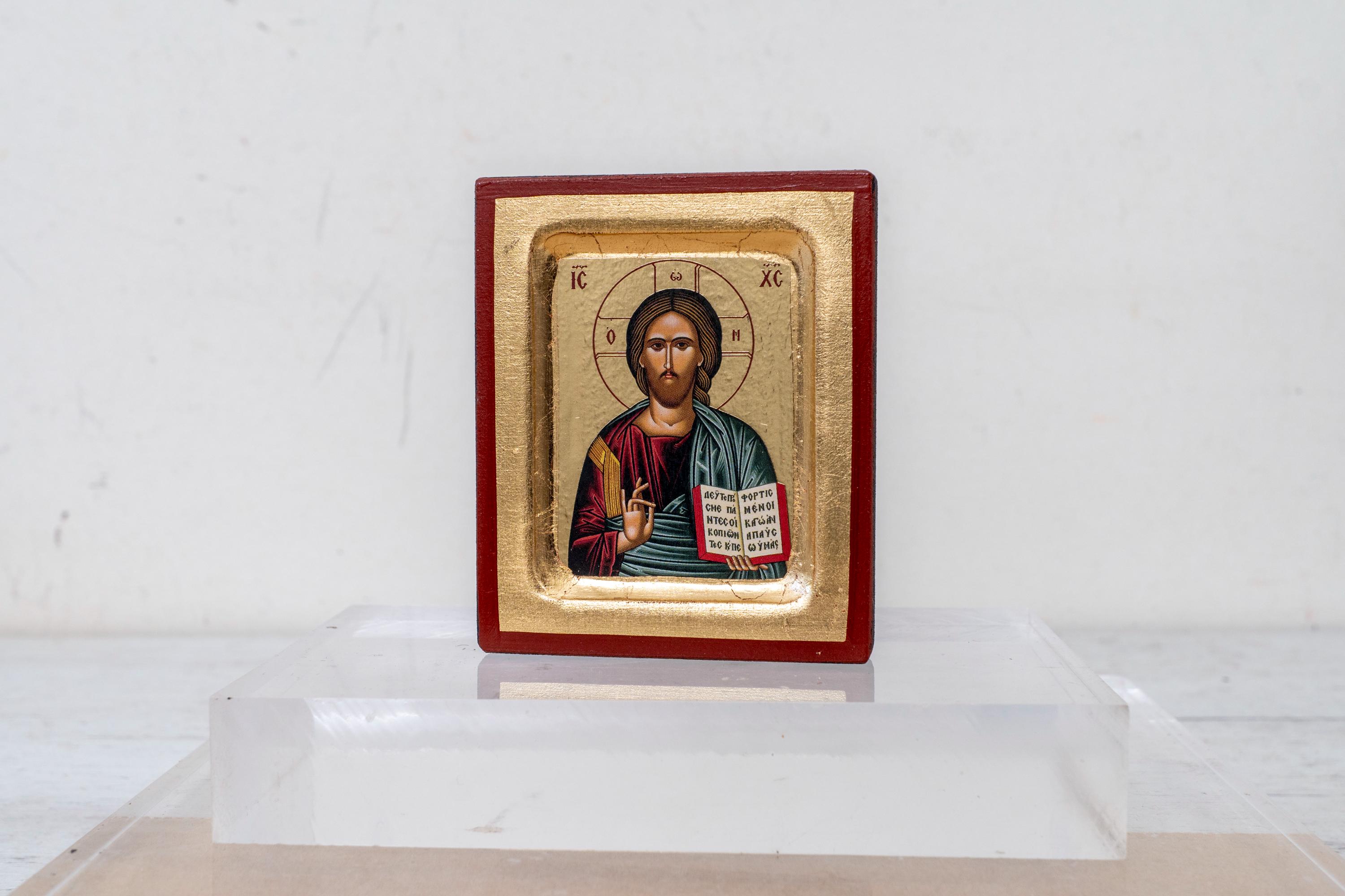Jesus Christ the Blessing (Ο Ευλογων) in Small Wooden Icon Aging ...