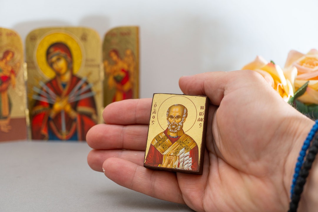 Small Wooden Orthodox Icons With the Saint Nicholas , Byzantine Greek ...