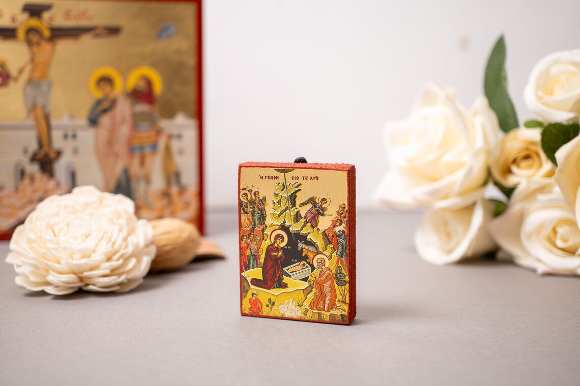 Miniature Wooden Christian Icon: Birth of Jesus, Byzantine Art (1.37 X ...