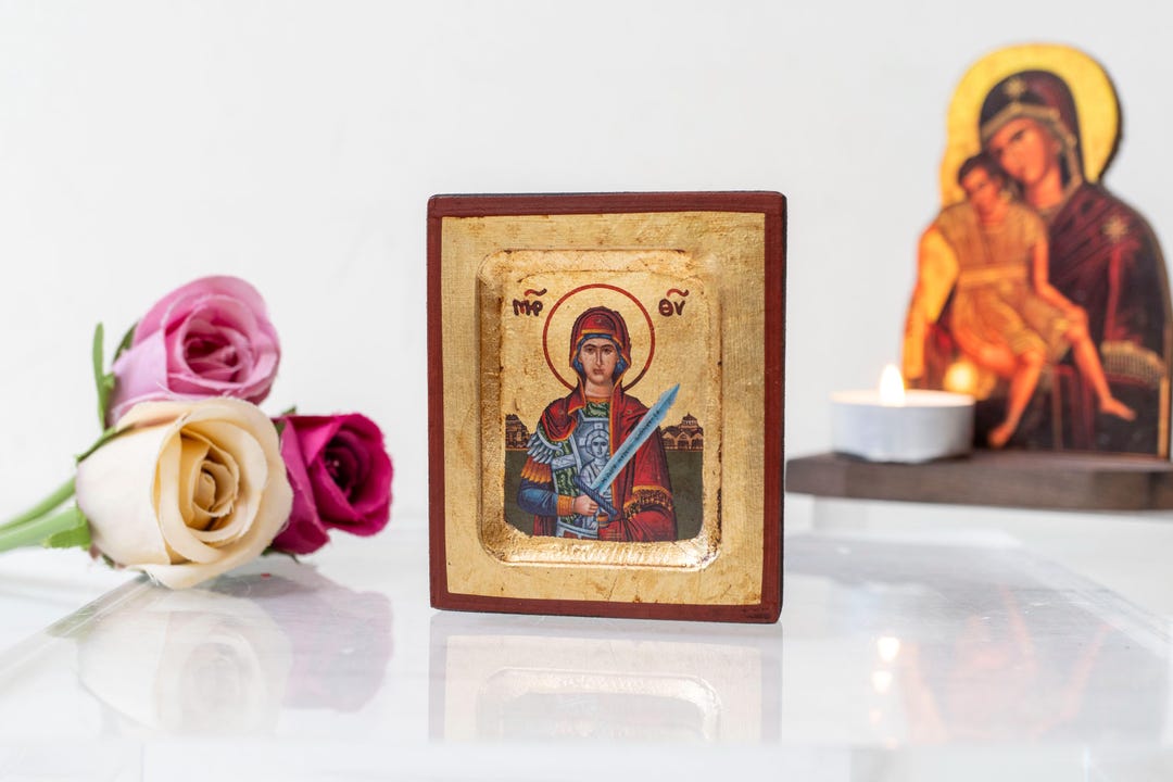 Virgin Mary the Defender -hypermakhos- Handmade Greek Icon – Small Aged ...