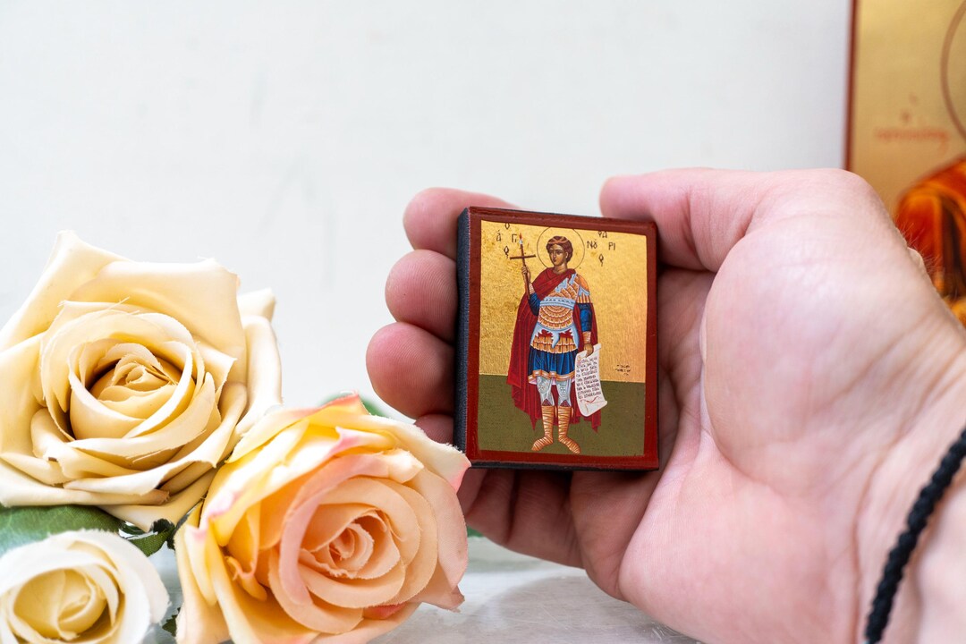 Pocket Wooden Christian Icon With Saint Phanourios (Αγιος Φανουριος ...