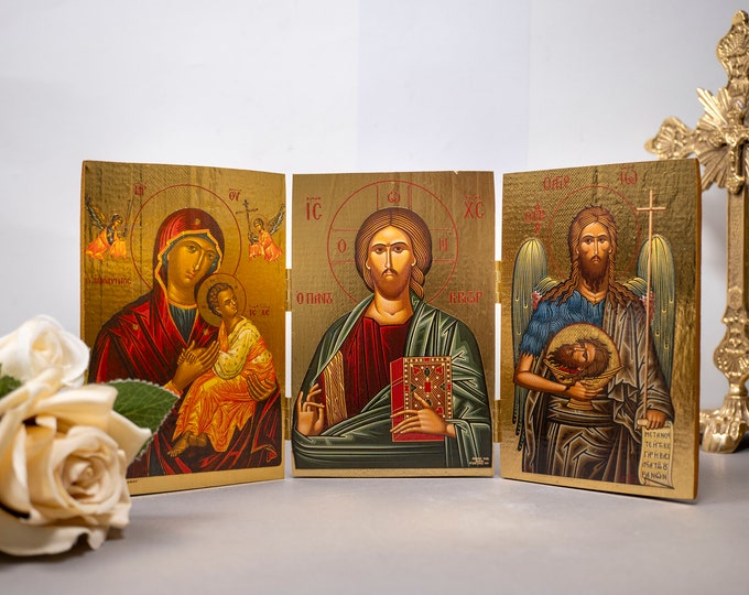 Orthodox Wooden Carved Triptych With Virgin Mary Amolyntos - Jesus ...