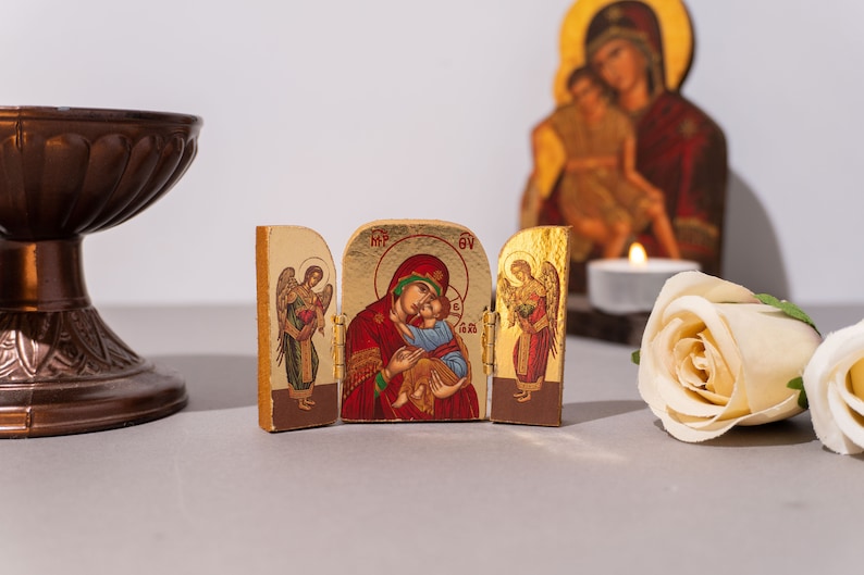 Miniature Carved Wood Triptych Icons With Virgin Mary Sweet - Etsy
