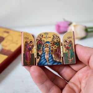 The Baptism of Jesus Christ With Archangels Handmade Orthodox Triptych Table Icon Small Triptych ...
