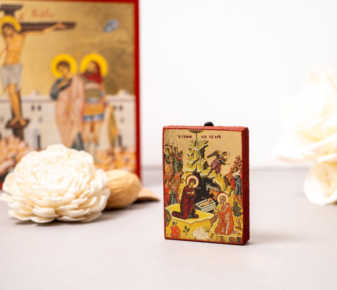 Miniature Wooden Christian Icon: Birth of Jesus, Byzantine Art (1.37 X ...