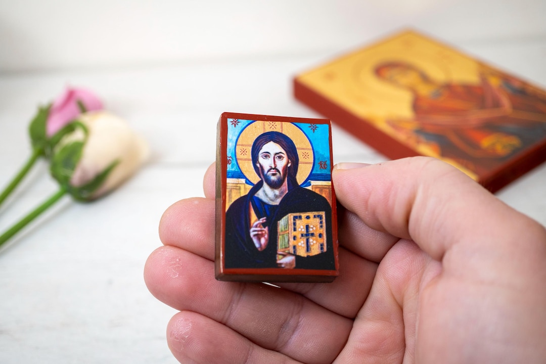 Christ Pantocrator of Sinai Premium Tiny Wooden Christian Icon on Silk ...