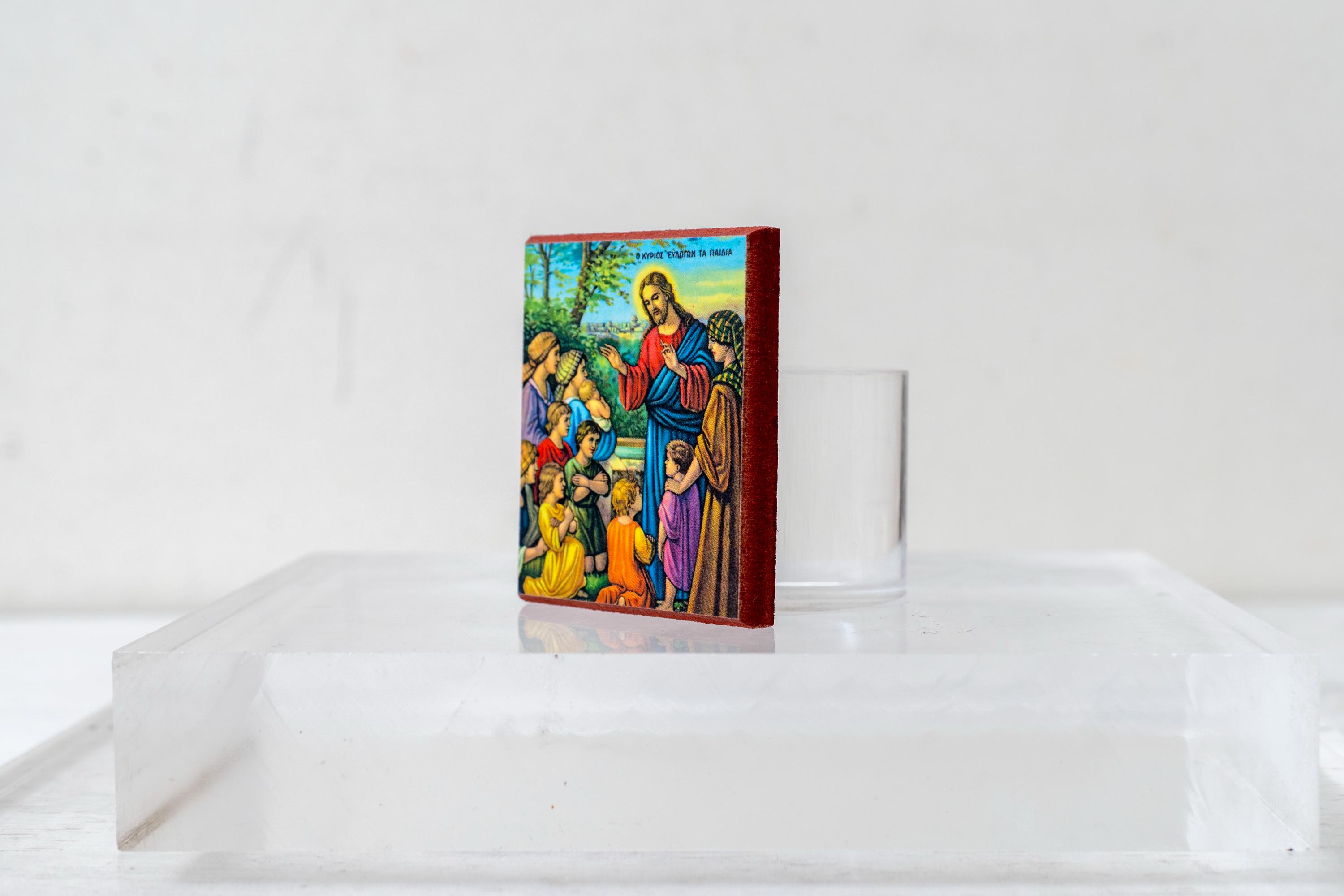 Small Wooden Rare Christian Icon With Jesus Christ Blessed the Children ...