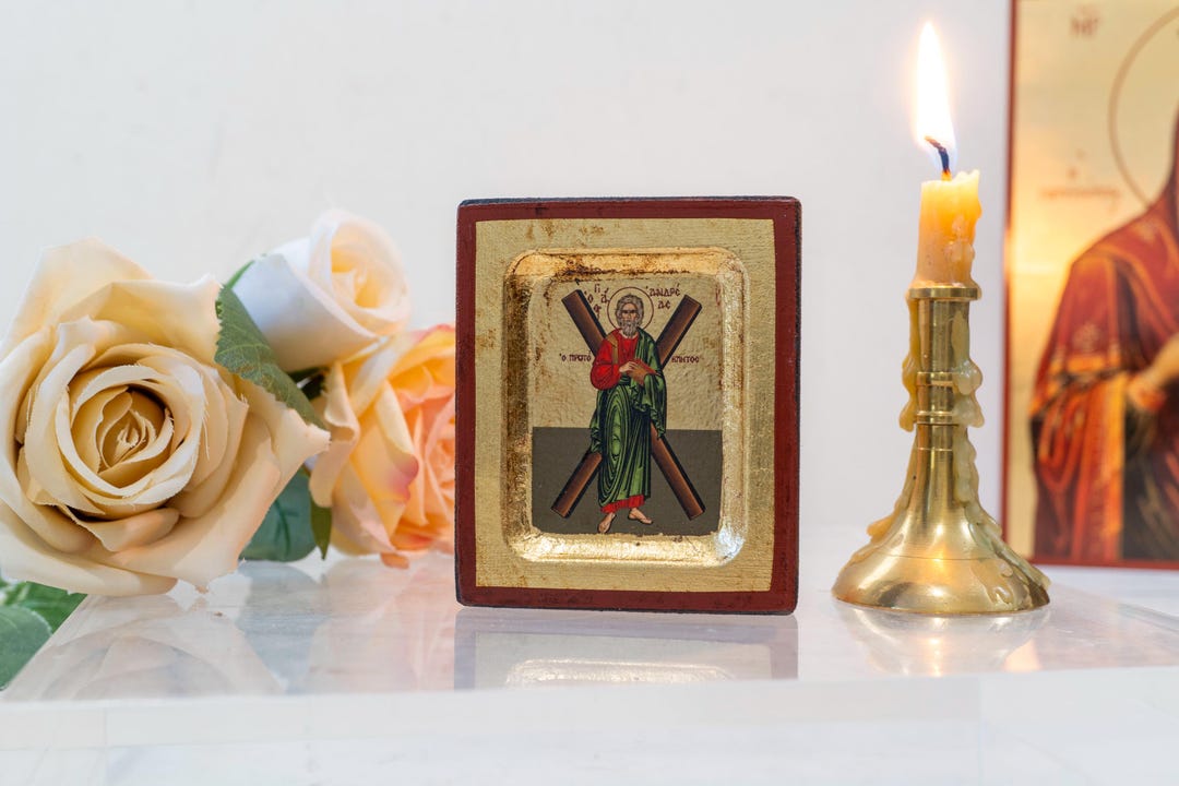 Saint Andrew in Small Wooden Handmade Icon Aging Technique Byzantine ...