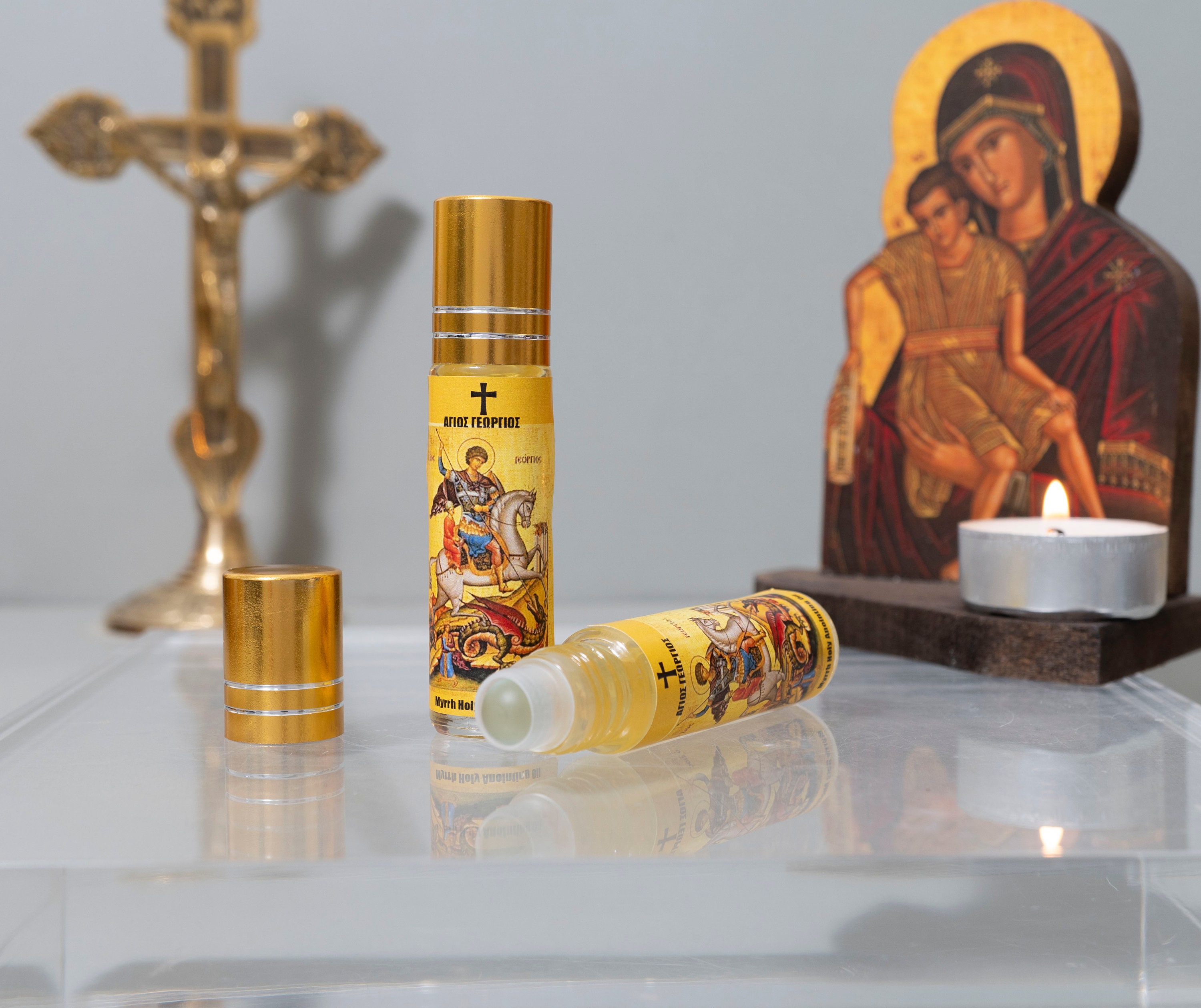 Anointing Oil From Mount Athos With Saints George, Demitrios, Isidoros ...