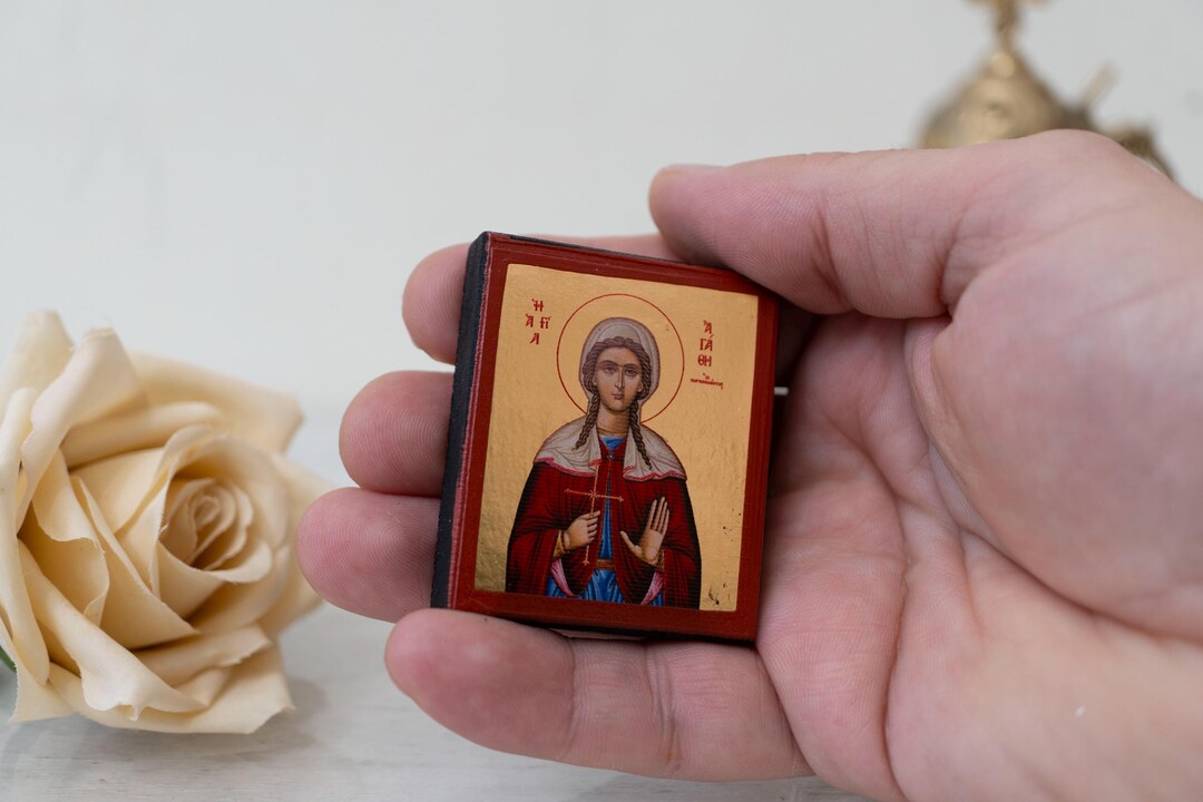 Pocket Wooden Christian Icon With Saint Agatha (Αγια Αγαθη) in Premium ...