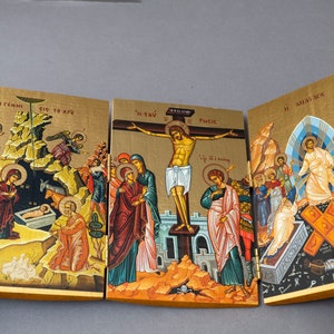 Christian Wooden Carved Triptych With the Life of Jesus Christ A ...