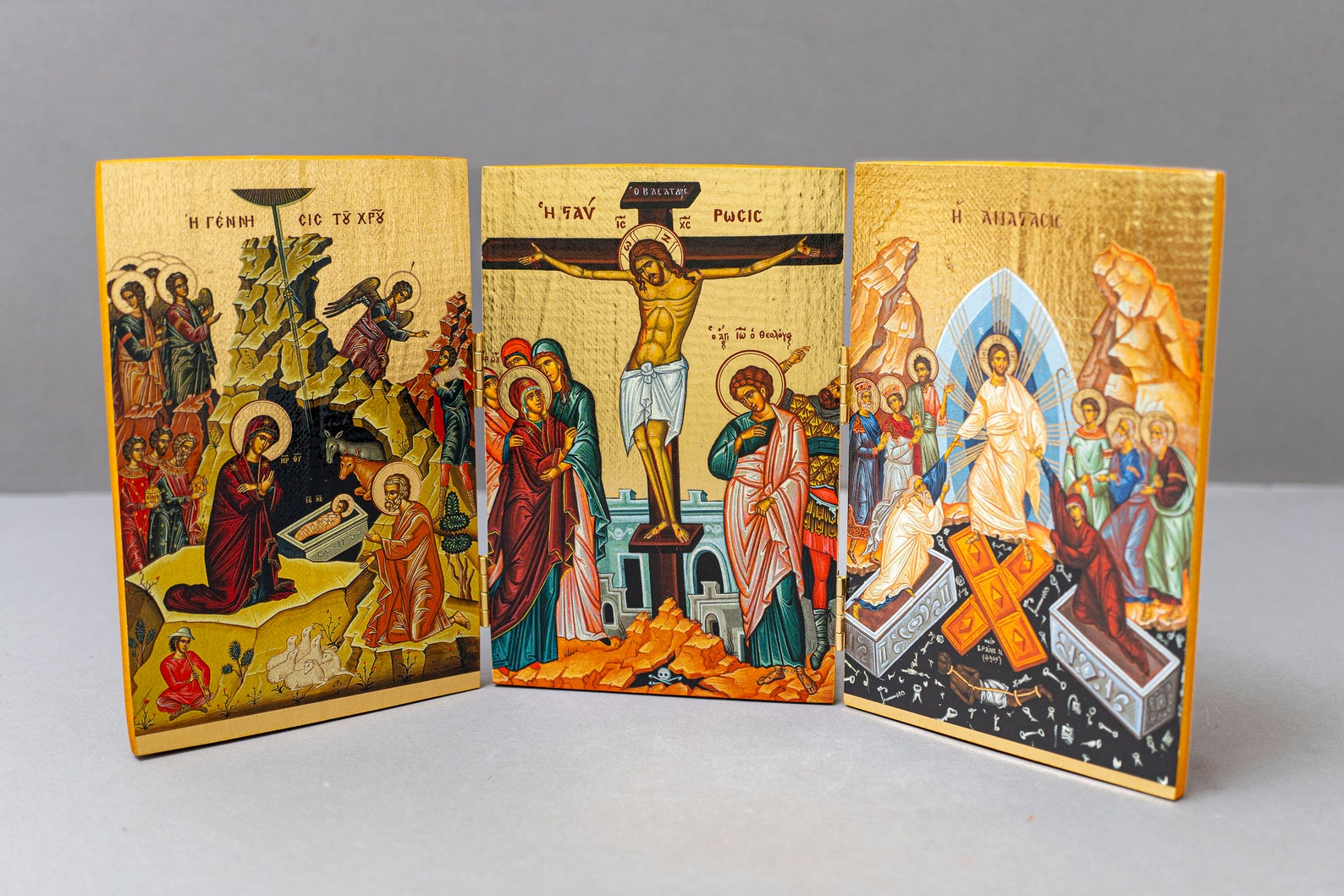 Christian Wooden Carved Triptych With the Life of Jesus Christ A ...