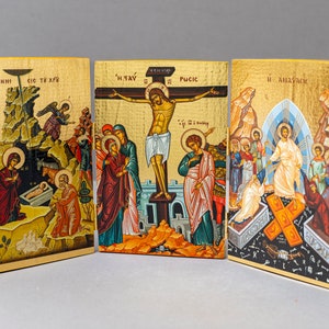 Christian Wooden Carved Triptych With the Life of Jesus Christ A ...
