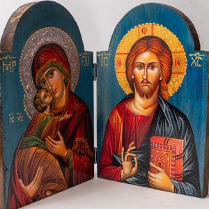 Exquisite Big Wooden Diptych Icon With the Jesus Christ and Holy ...