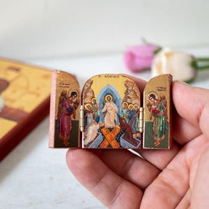 The Resurrection of Jesus Christ With Archangels Handmade Orthodox Triptych Table Icon Small ...