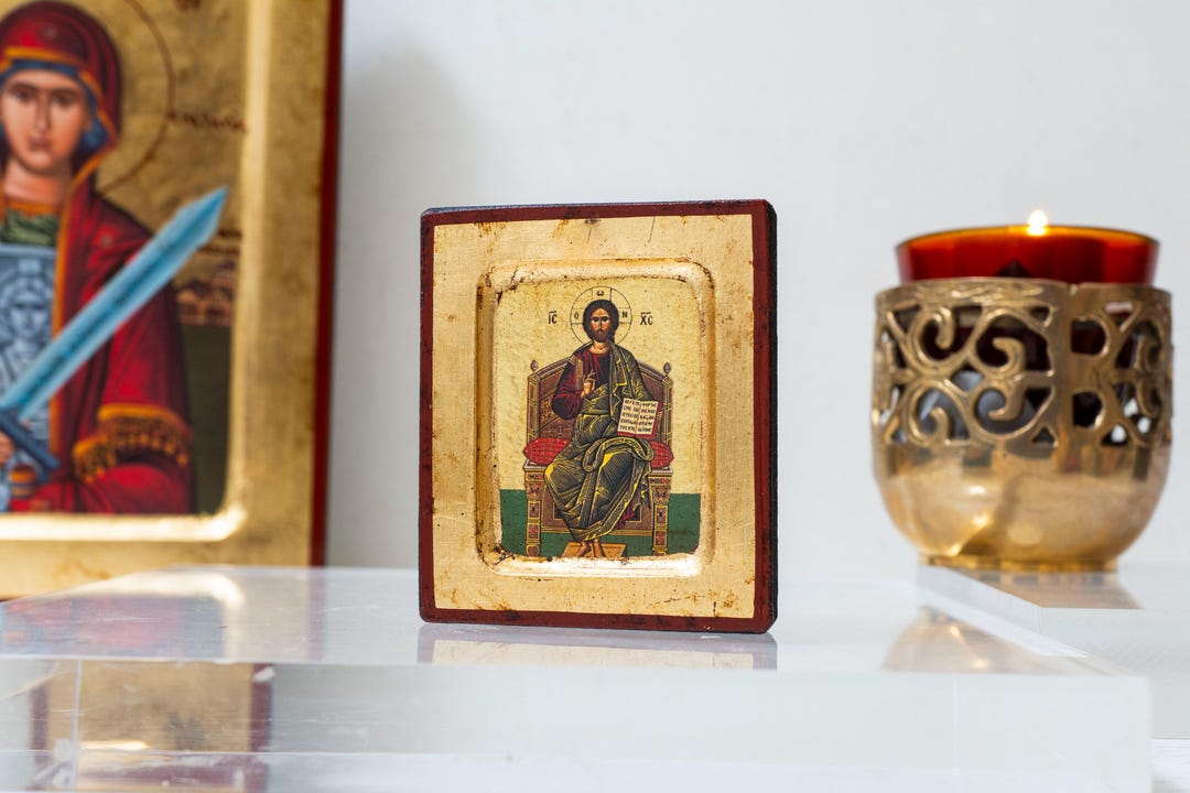 Jesus Christ in Throne ,small Wooden Icon Aging Technique Byzantine Art ...