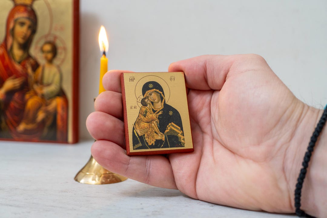 Virgin Mary of Vladimir Pocket Wooden Christian Icon in Premium Quality ...