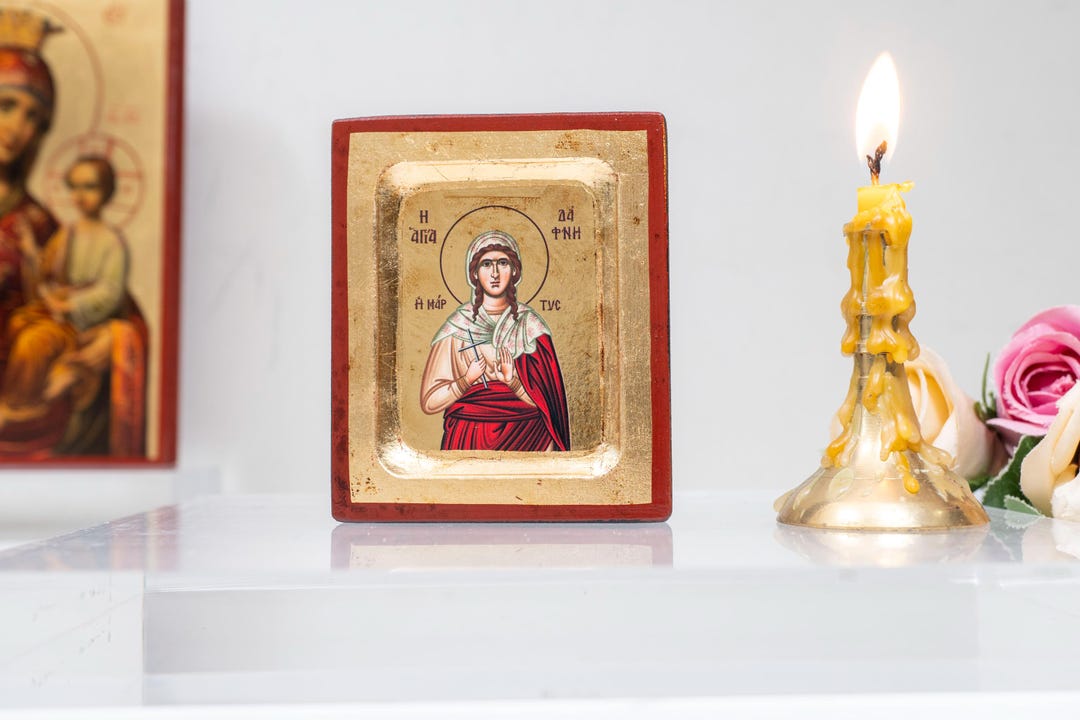 Saint Daphne (Aγια Δαφνη) Small Wooden Icon With Aging Technique in ...