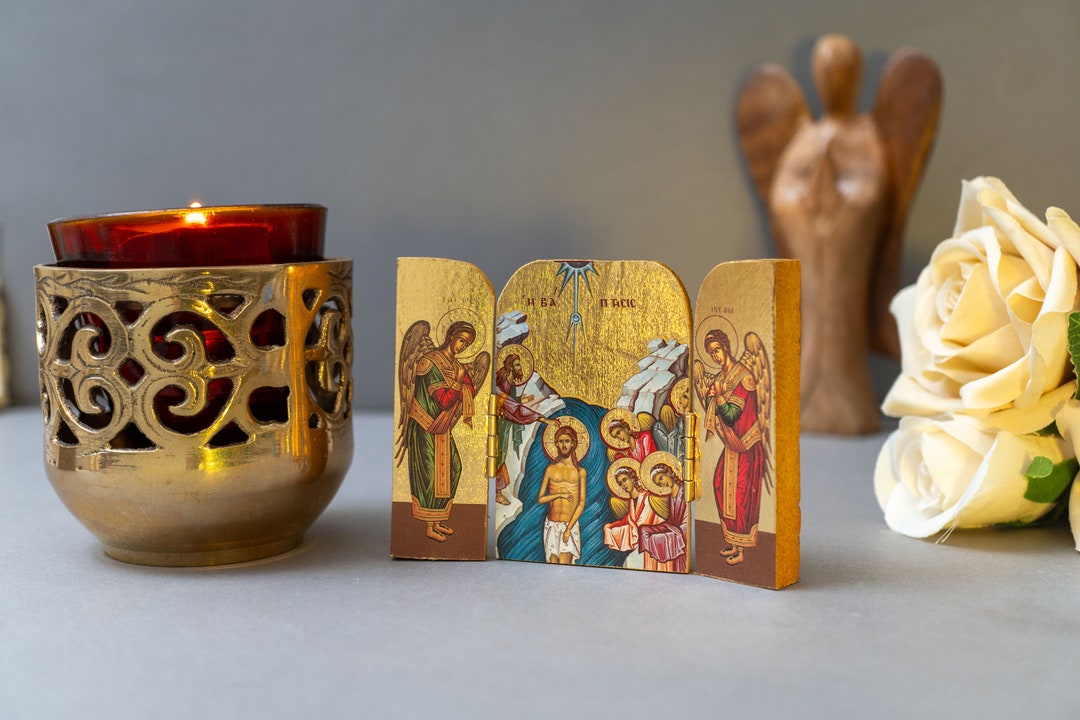 Triptych Orthodox Table Icon,with the Baptism of Jesus Christ and ...
