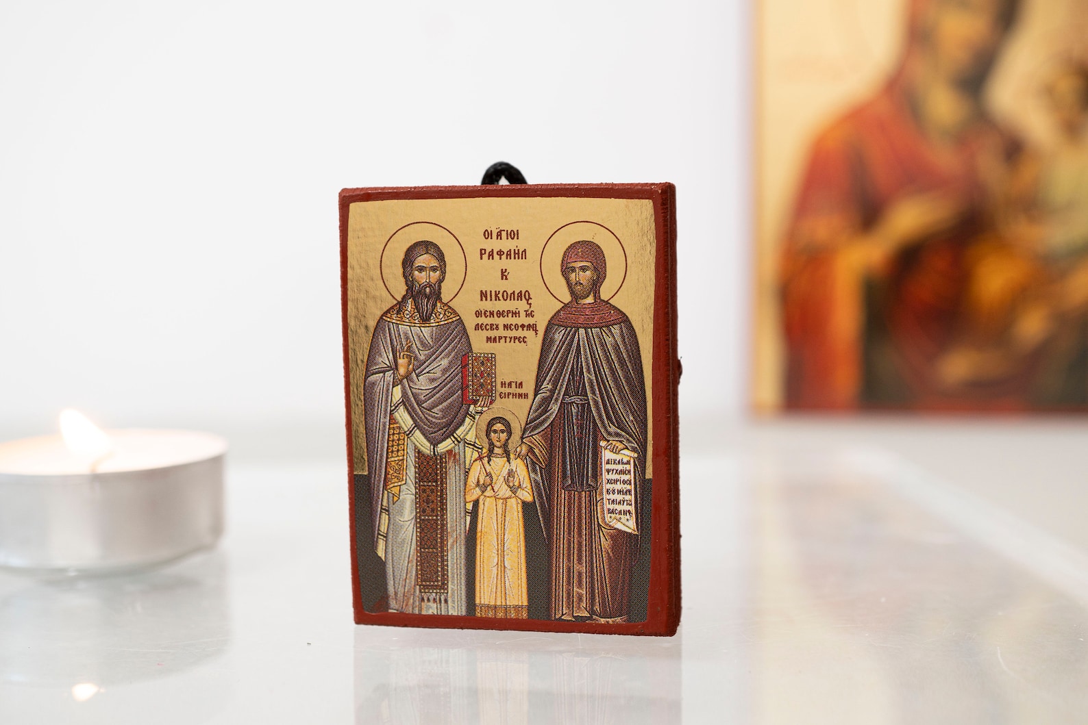 Small Wooden Christian Icon With Saint Rafael Nikolaos and Eirini in ...