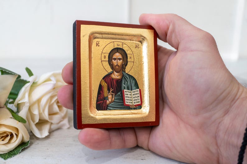 Jesus Christ the Blessing (Ο Ευλογων) in Small Wooden Icon Aging ...