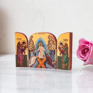 The Resurrection of Jesus Christ With Archangels Handmade Orthodox Triptych Table Icon Small ...