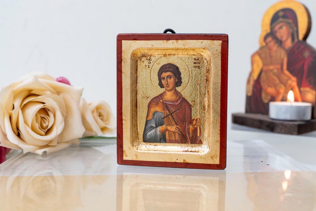 Saint Phanourios (fanourios, Phanurius)- in Small Wooden Handmade Icon ...