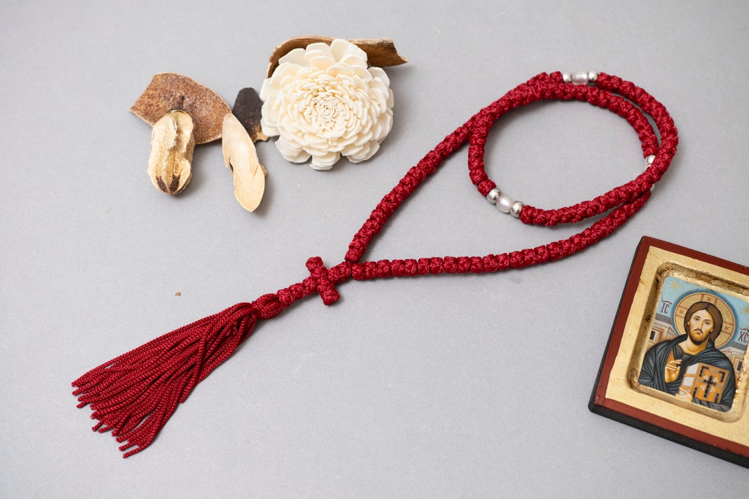 Christian Knotted Prayer Rope 100 Knots Komboskini in Burgundy Color ...