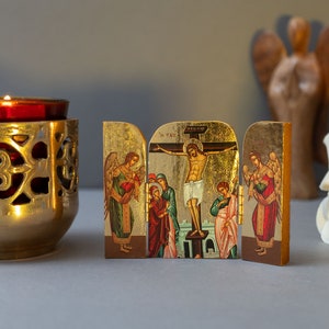 Triptych Orthodox Table Icon,with the Crucifixion of Jesus Christ and ...