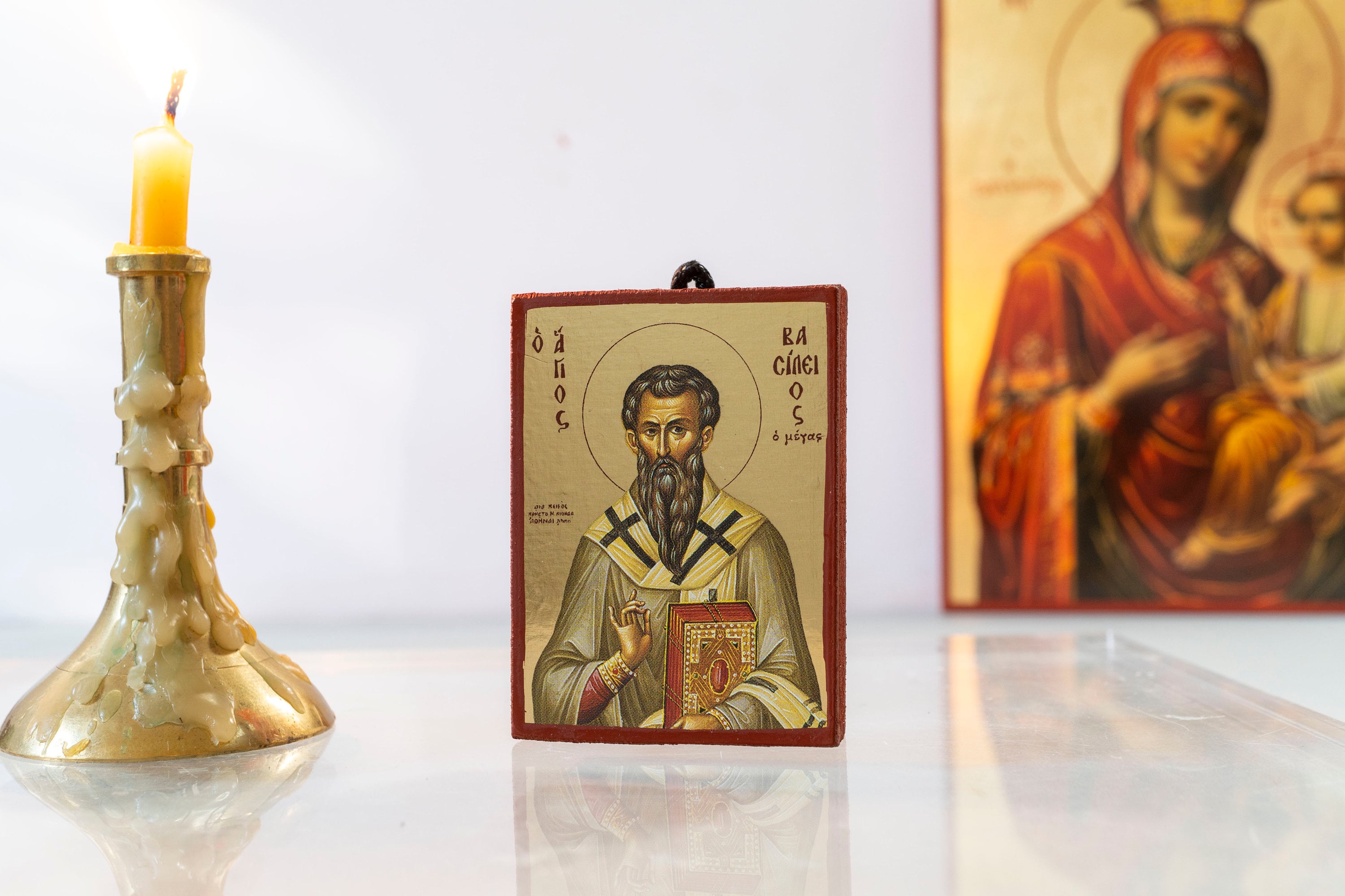 Small Wooden Christian Icon With Saint Vasilios ,st Basil the Great and ...