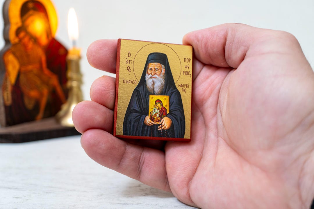 Pocket Wooden Christian Icon With Saint Porfyrios (Αγιος Πορφυριος) in ...