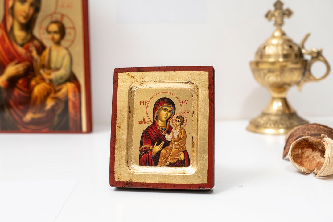 Blessed Virgin Mary the Healer in Small Wooden Icon Aging Technique ...