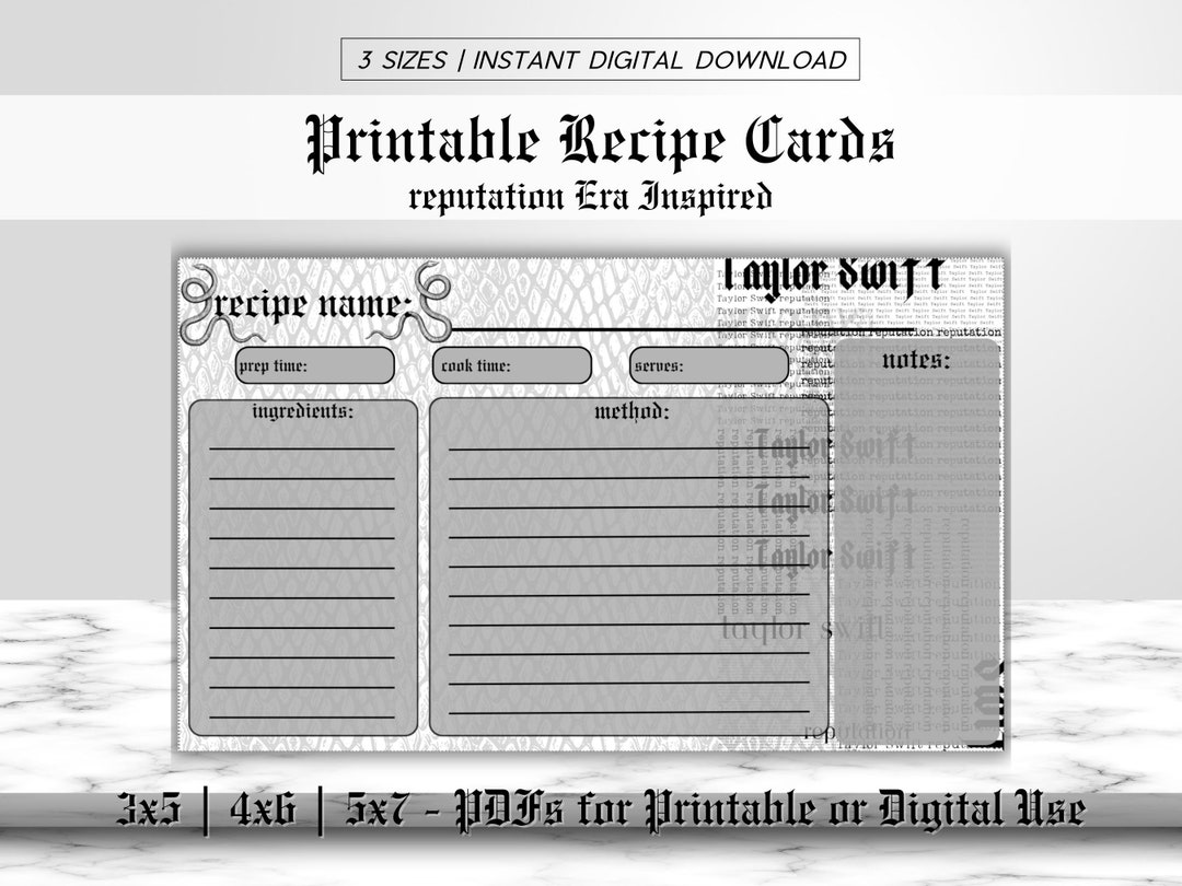 Reputation Era Inspired Printable Recipe Card Template | DIY Baking ...