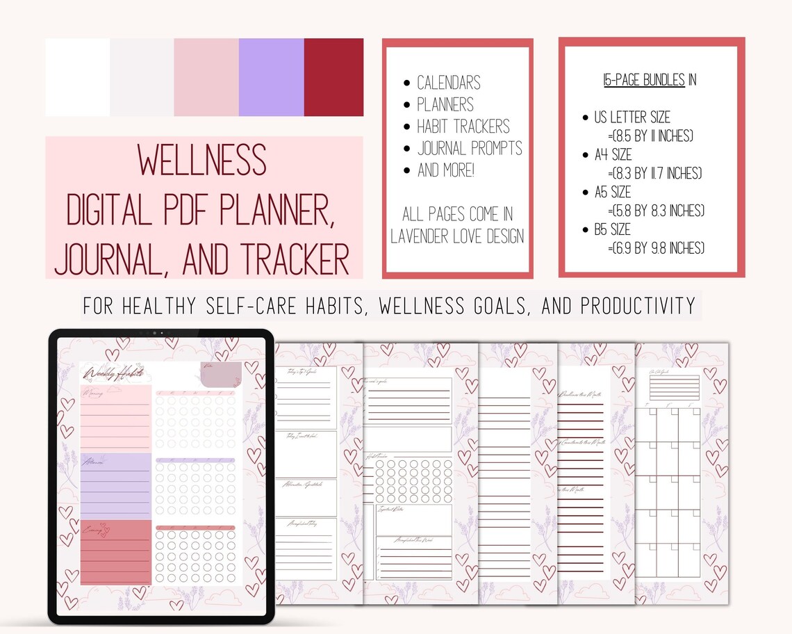 Wellness Digital Planner Journal and Tracker Healthy Self-care Habits ...