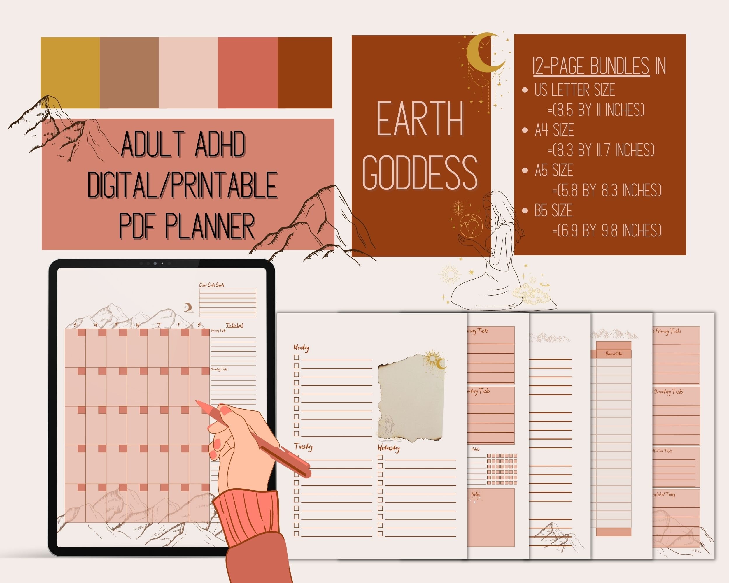 Adult ADHD Digital/printable PDF Planner for Daily To-do List, Wellness ...