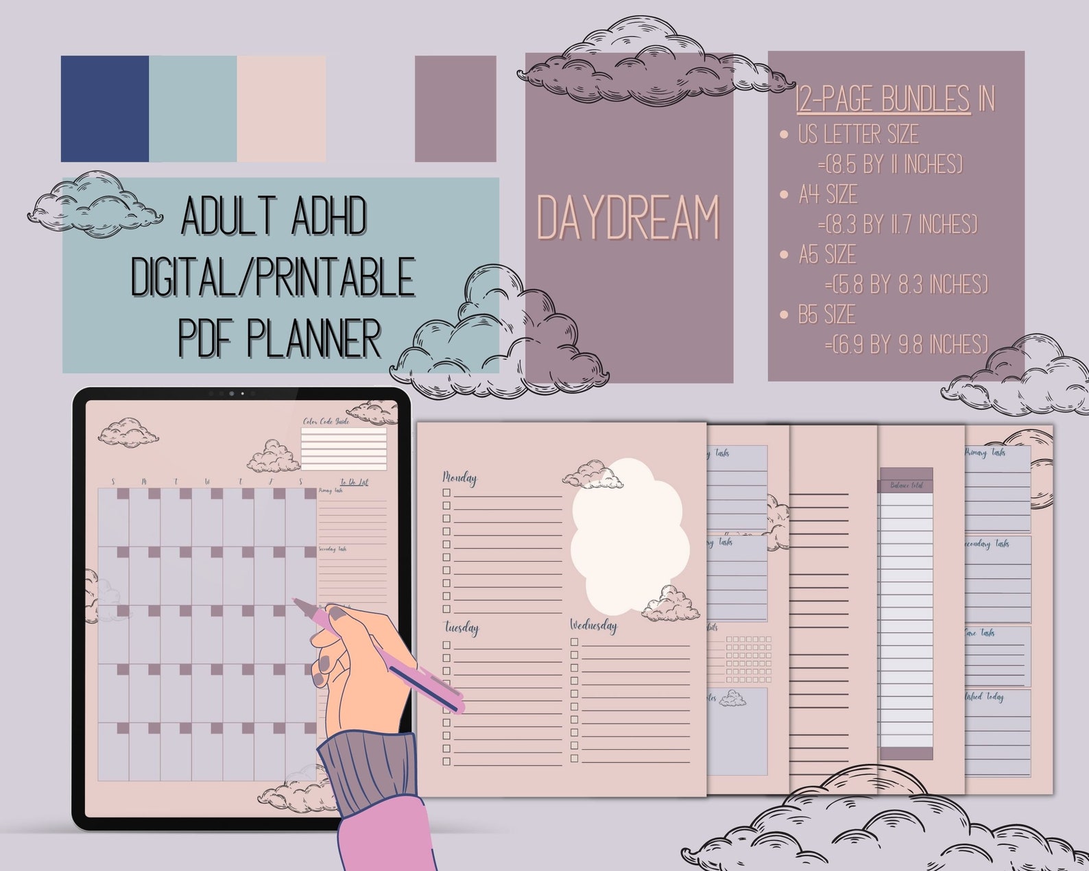 Adult ADHD Digital/printable PDF Planner for Daily and Weekly To-do ...