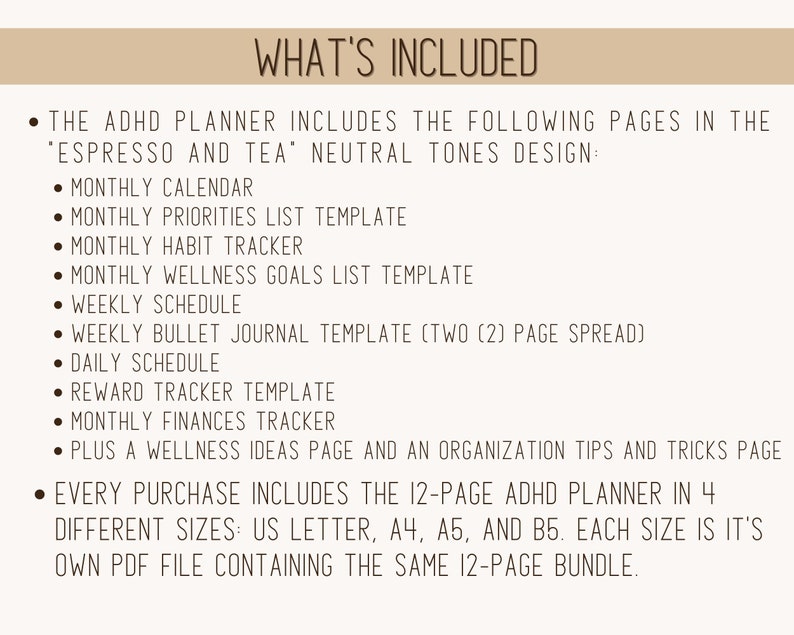 ADHD Digital Printable Planner PDF for Adult and Student Daily Weekly ...