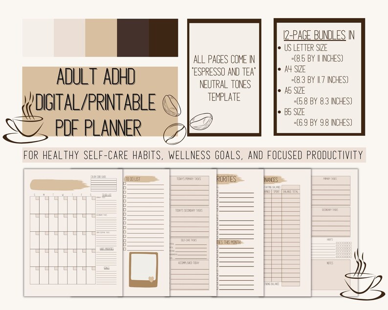 ADHD Digital Printable Planner PDF for Adult and Student Daily - Etsy