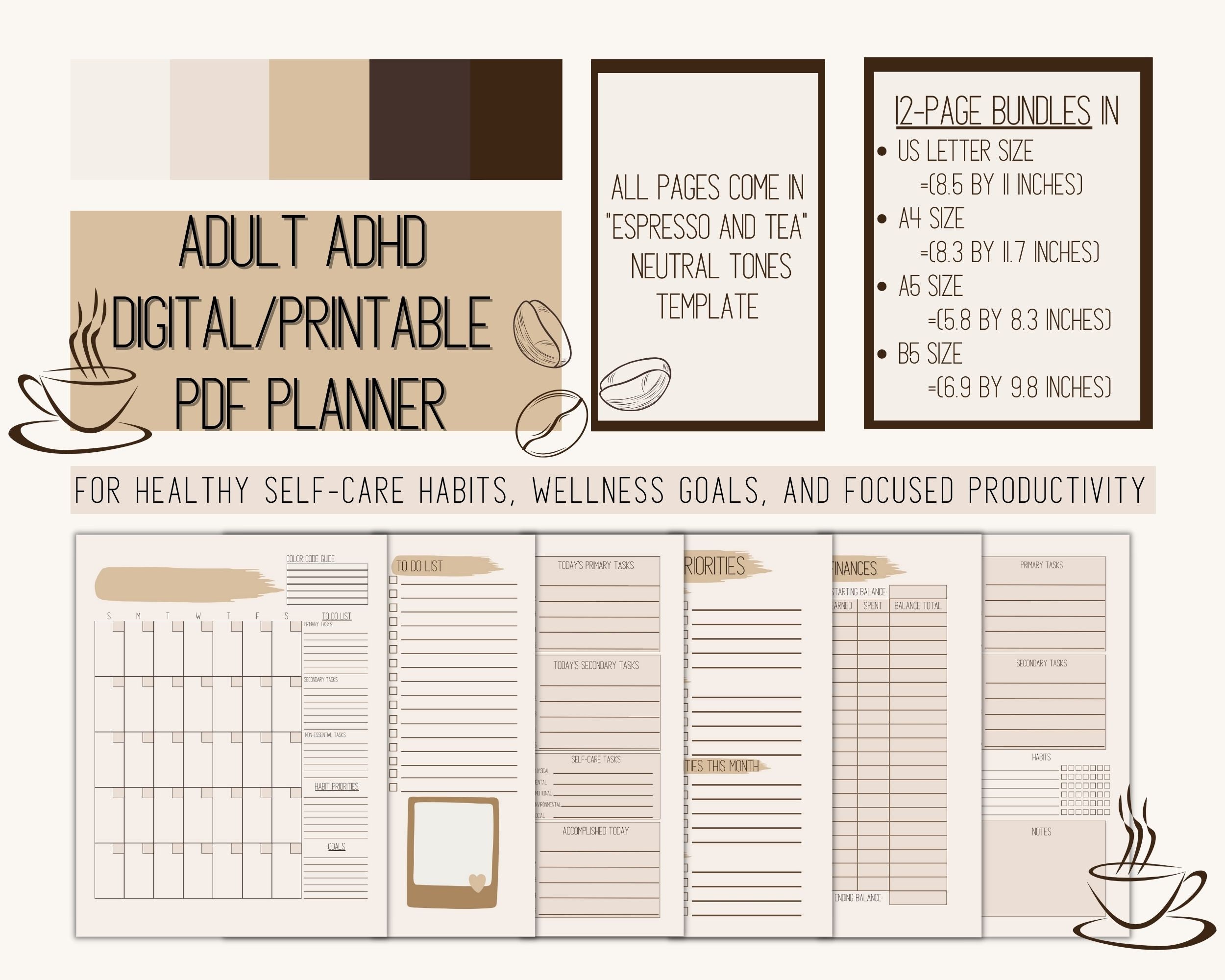 ADHD Digital Printable Planner PDF for Adult and Student Daily Weekly ...