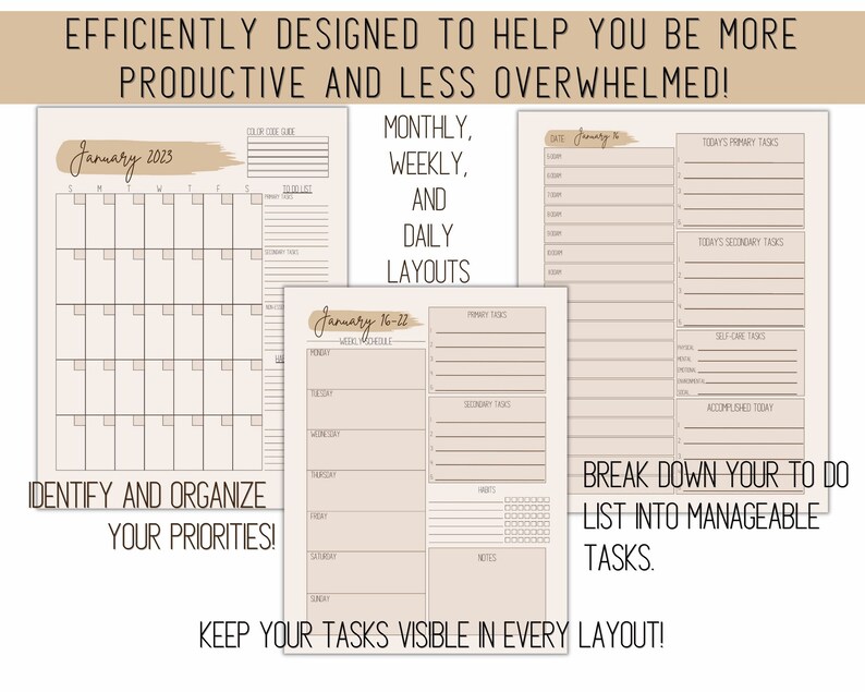 ADHD Digital Printable Planner PDF for Adult and Student Daily Weekly ...