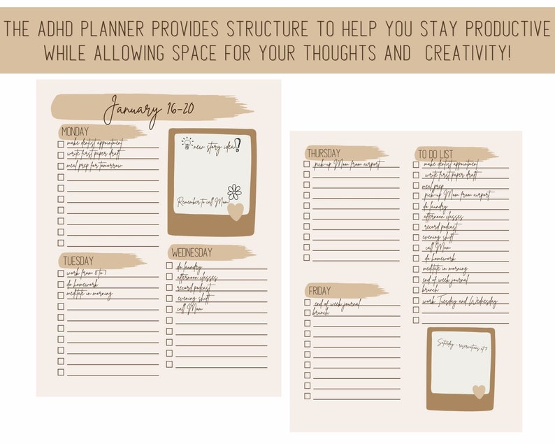 ADHD Digital Printable Planner PDF for Adult and Student Daily Weekly ...