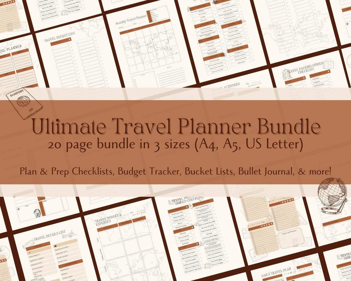 Ultimate Travel Planner Bundle Printable Trip Planner Travel Checklist for Travel Essentials ...