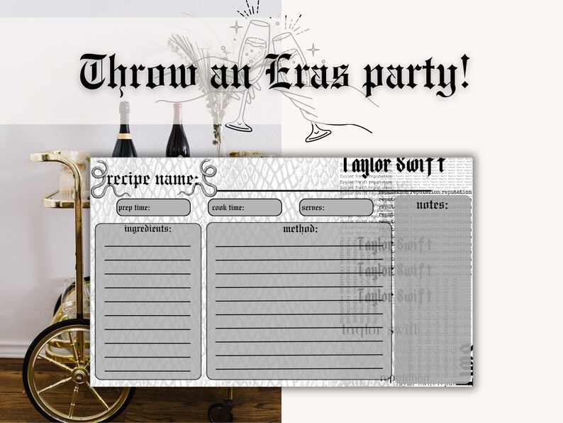 Reputation Era Inspired Printable Recipe Card Template | DIY Baking ...